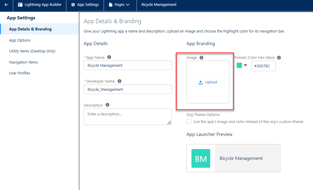 Salesforce Lightning Application Upload Icon